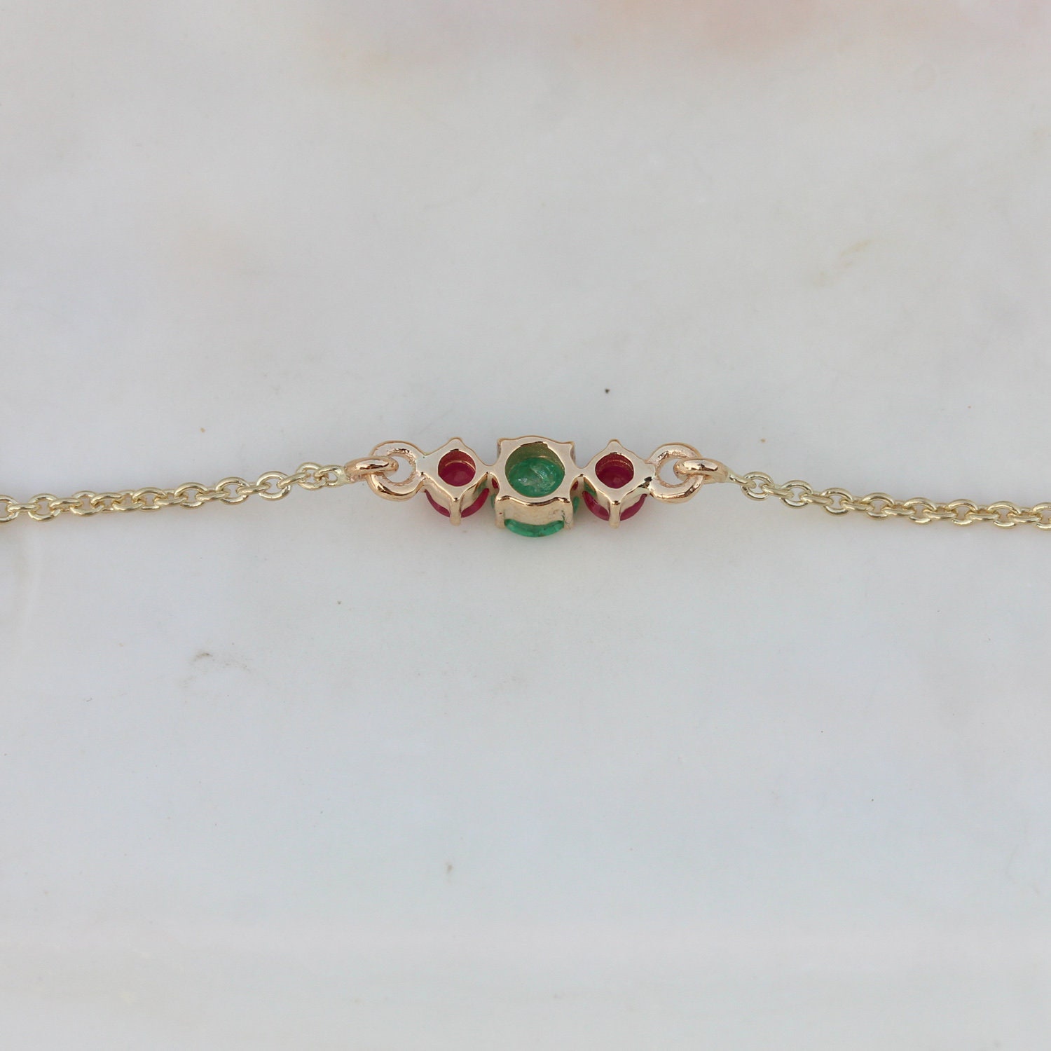 Natural Emerald and Ruby Gemstone Chain Bracelet Solid 18k - Etsy