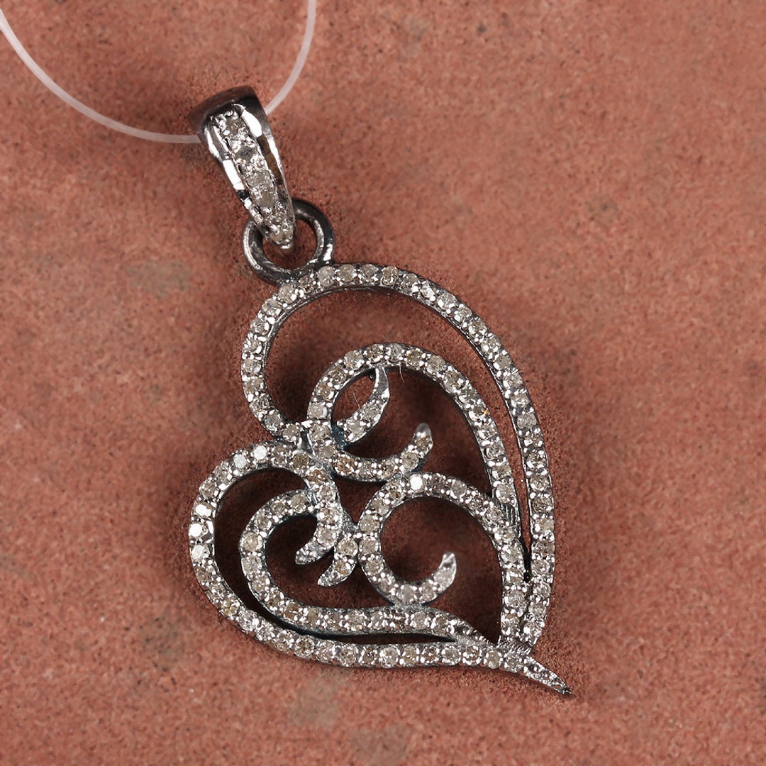 Pave Diamond Heart Pendant 925 Sterling Silver Pave - Etsy