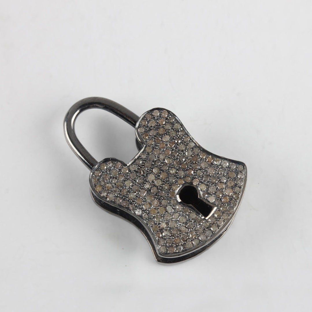 Natural 1.1 Ct Pave Diamond Padlock Pendant 925 Sterling Silver ...