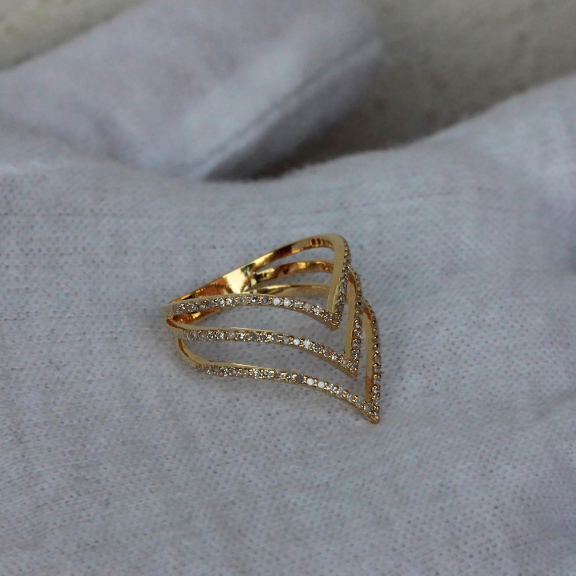 Chevron Pave Diamond Minimalist Ring 18k Yellow Fine Gold - Etsy