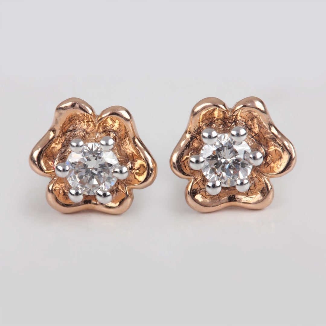 Diamond Floral Stud Earrings: 14k Rose Gold Dainty Jewelry - Etsy