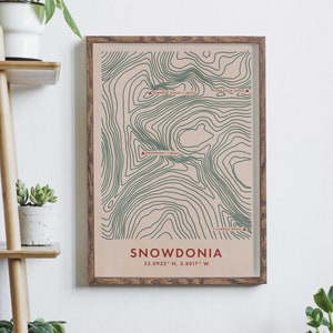 Snowdonia Topograhic Map Poster Wales Snowdon Hiking Vintage ...
