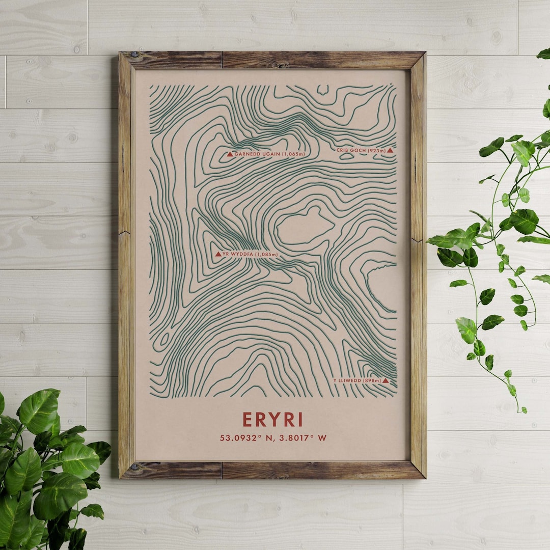 Eryri snowdonia Topograhic Map Poster Cymru wales Hiking Vintage ...