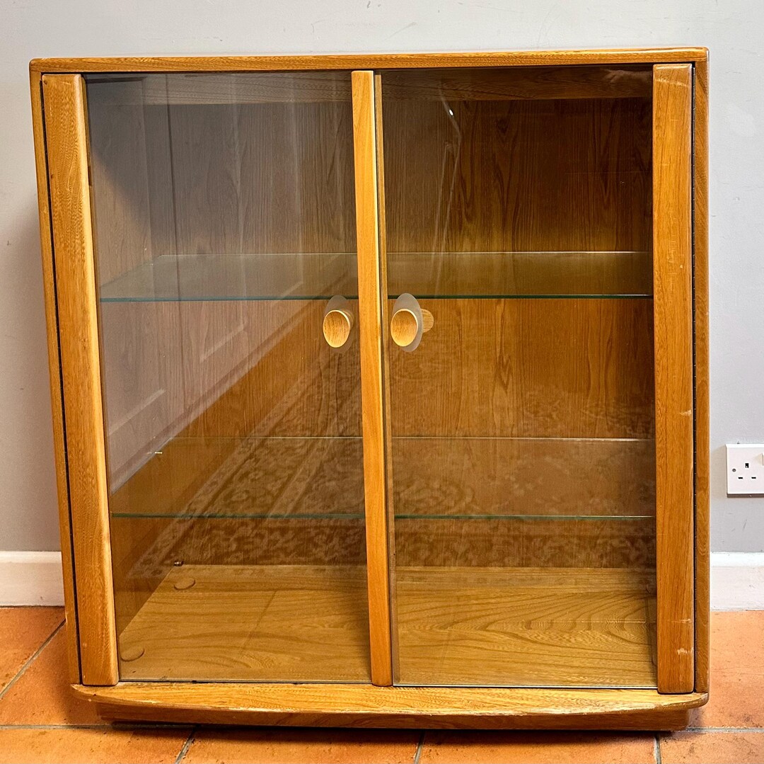 Ercol Elm Glass Door Bookcase Display Cupboard - Etsy UK