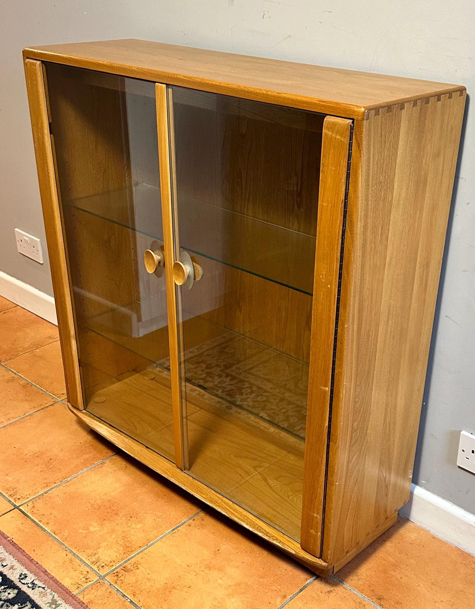 Ercol Elm Glass Door Bookcase Display Cupboard - Etsy UK