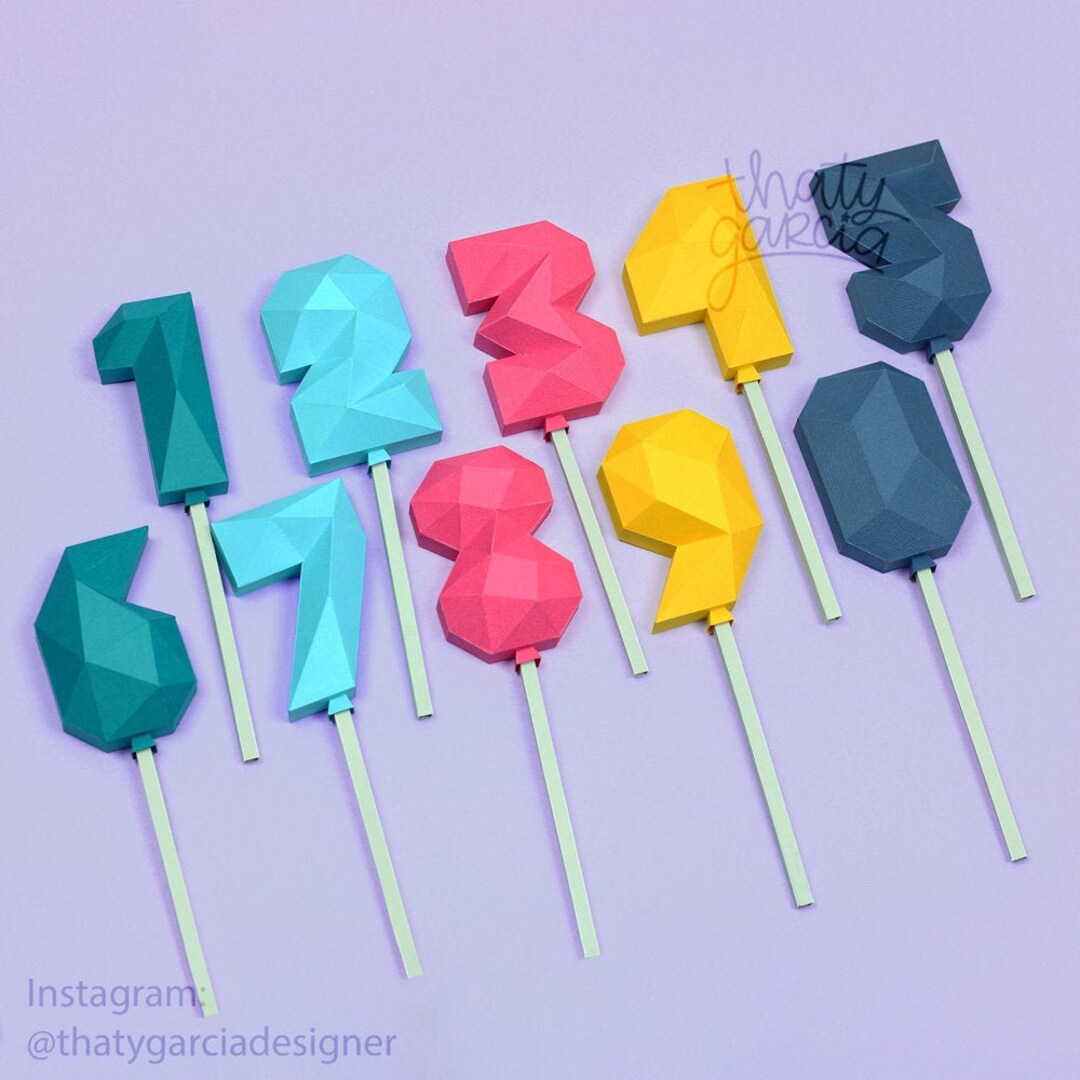 Low Poly Numbers Balloons, Papercraft, Low Poly, 3D Cutting Files in ...