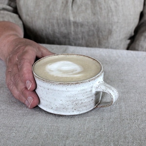 8 Oz White Coffee Mug / Cappuccino Cup With Handle / Handmade ...