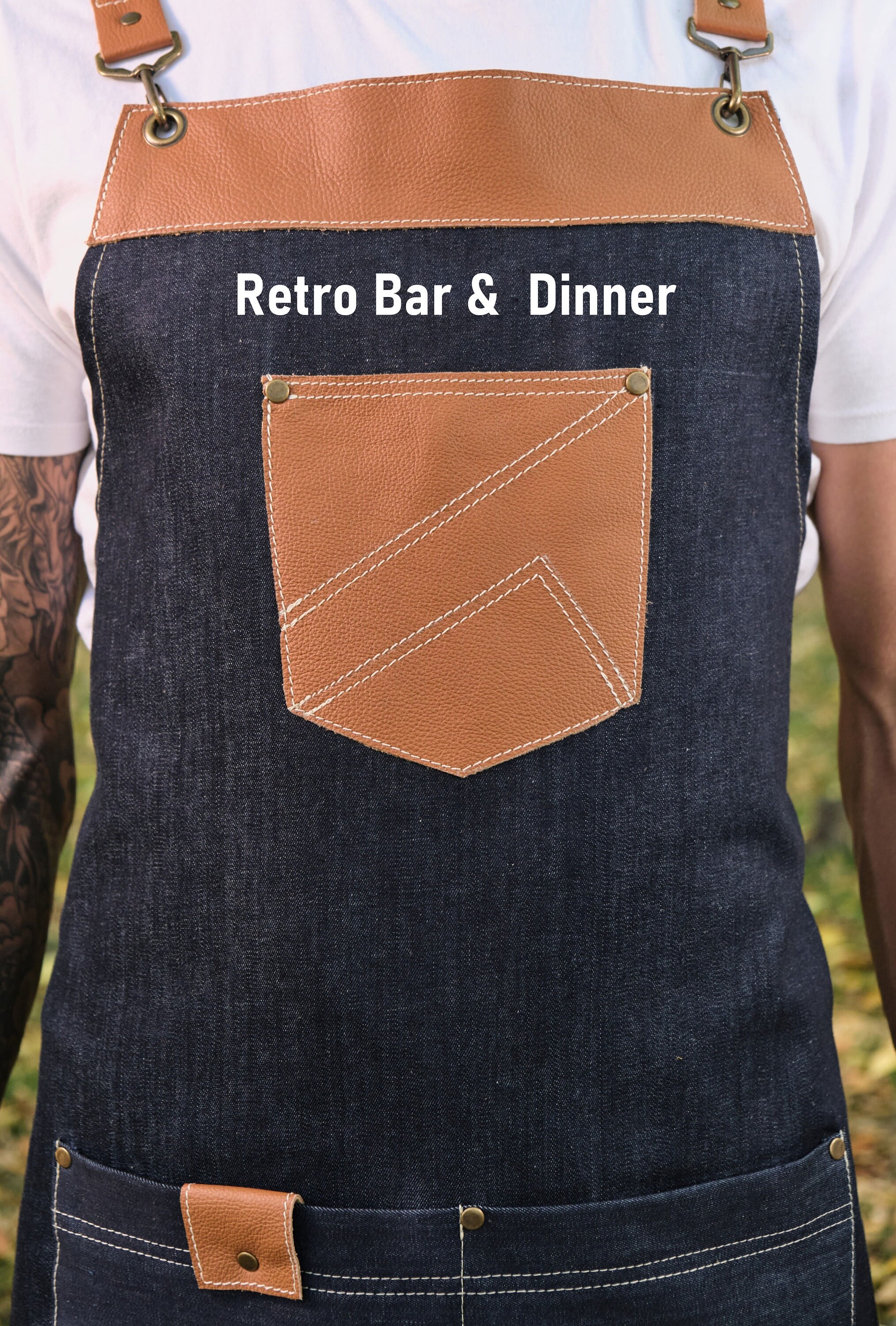Denim Leather Apron for Men Custom Embroidery Adjustable - Etsy