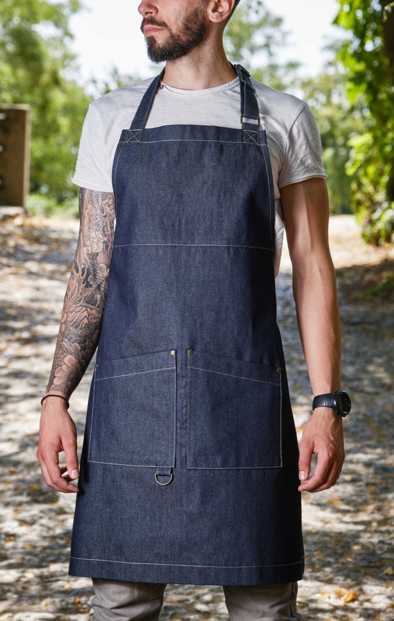 Blue Denim Apron With Two Pockets | Adjustable Neck Strap | Unisex ...