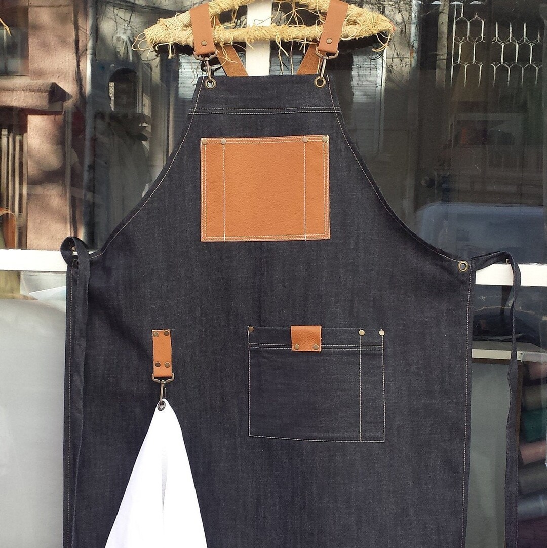 Leather Straps Apron Work Clothes Shop Bartender Denim and - Etsy