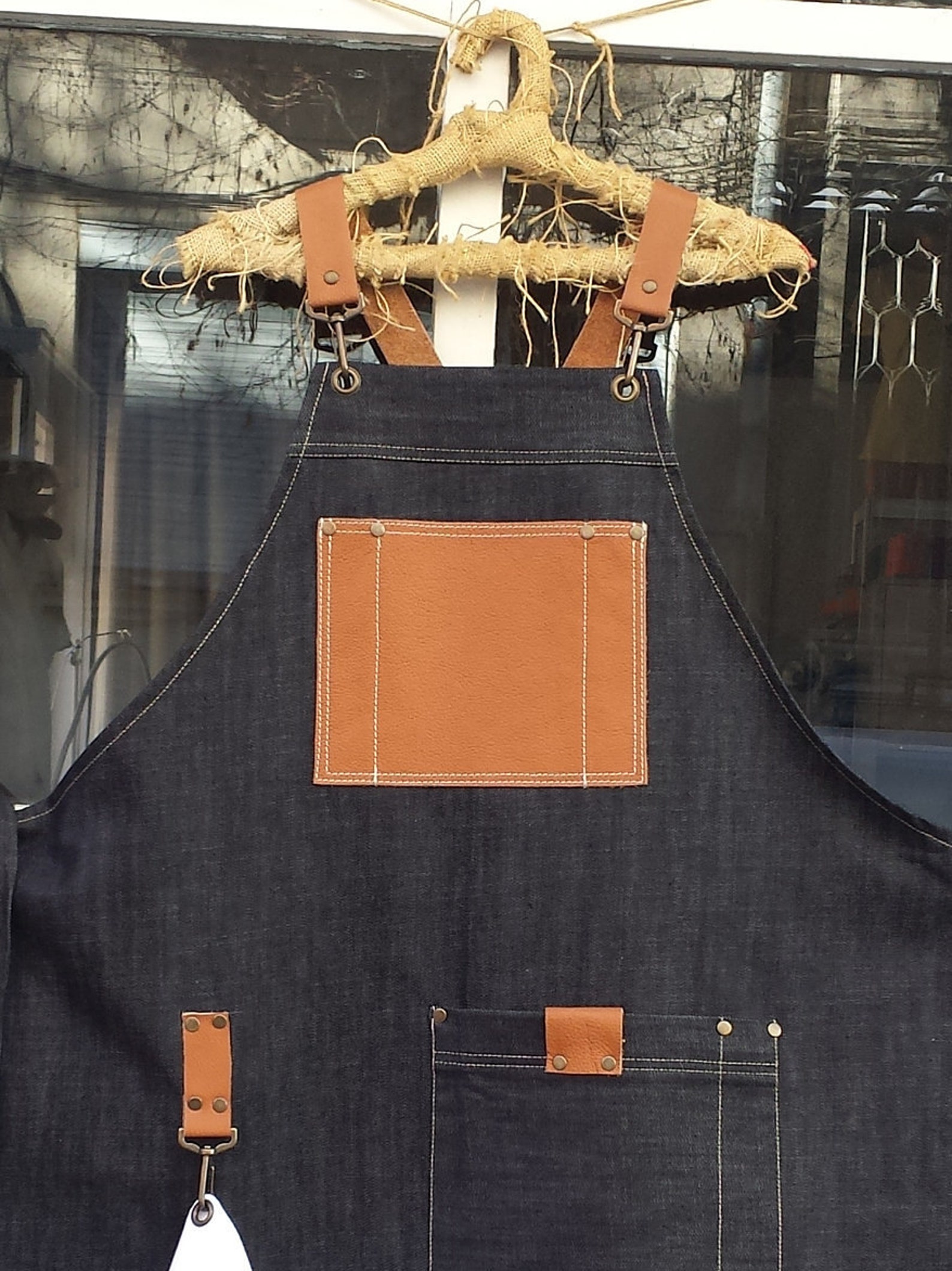 Leather Straps Apron Work Clothes Shop Bartender Denim and - Etsy
