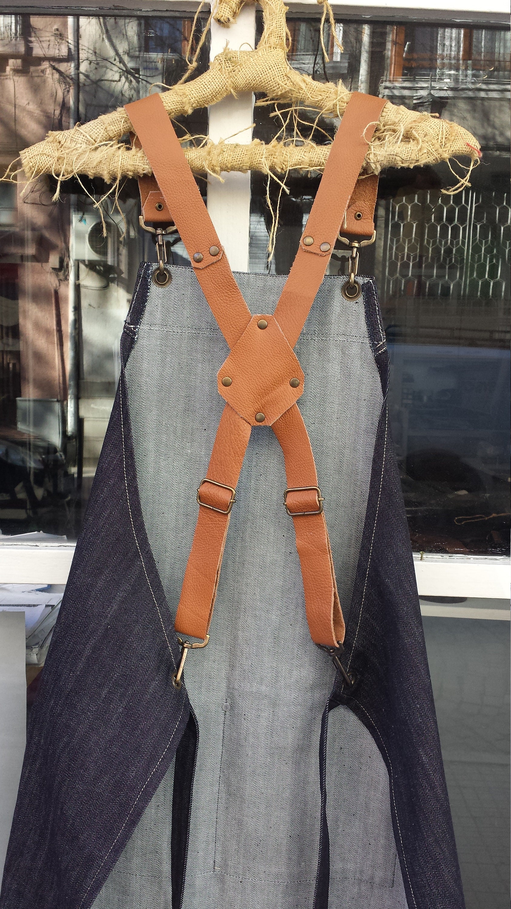 Leather Straps Apron Work Clothes Shop Bartender Denim and - Etsy