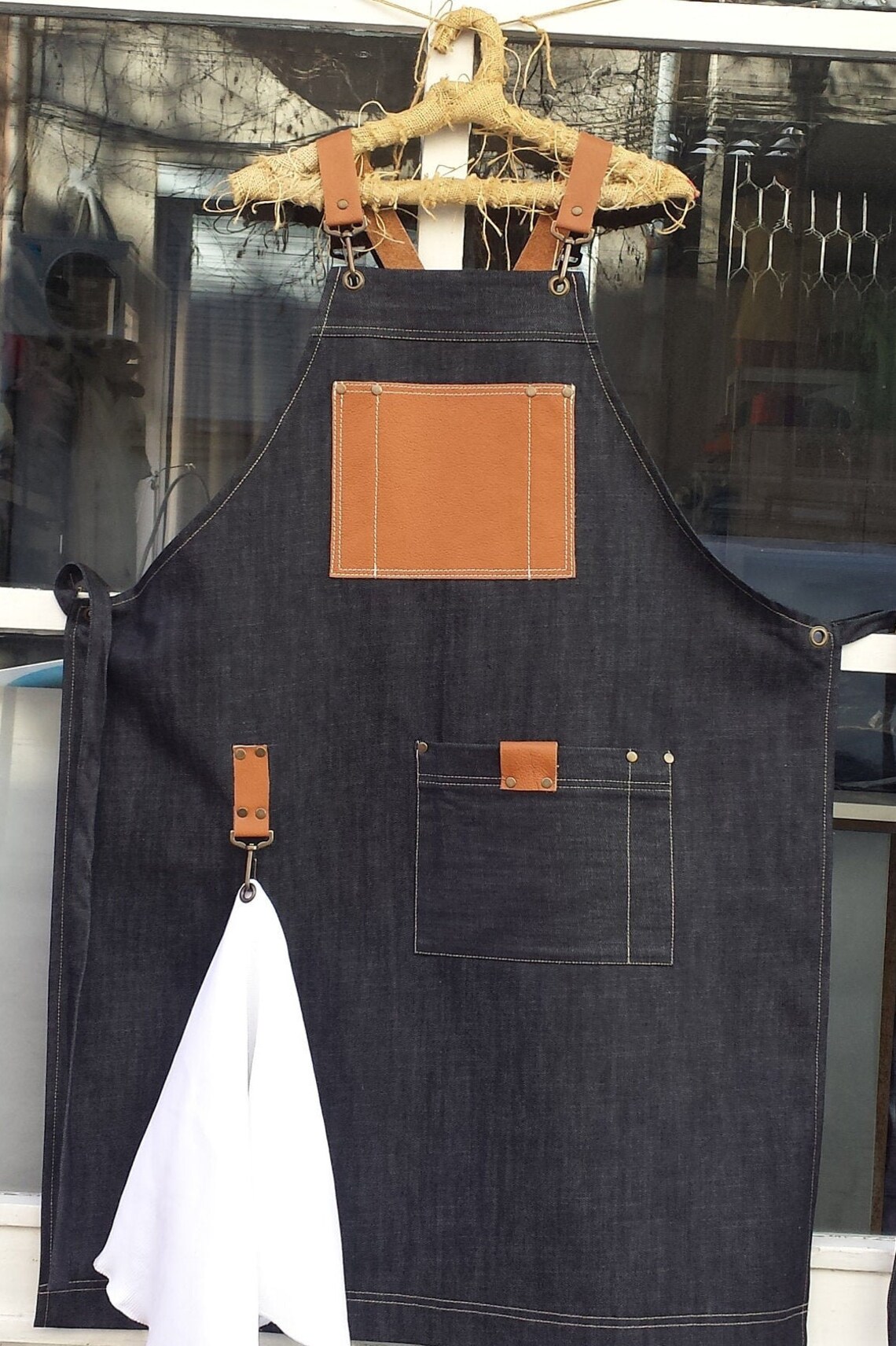 Leather Straps Apron Work Clothes Shop Bartender Denim and - Etsy