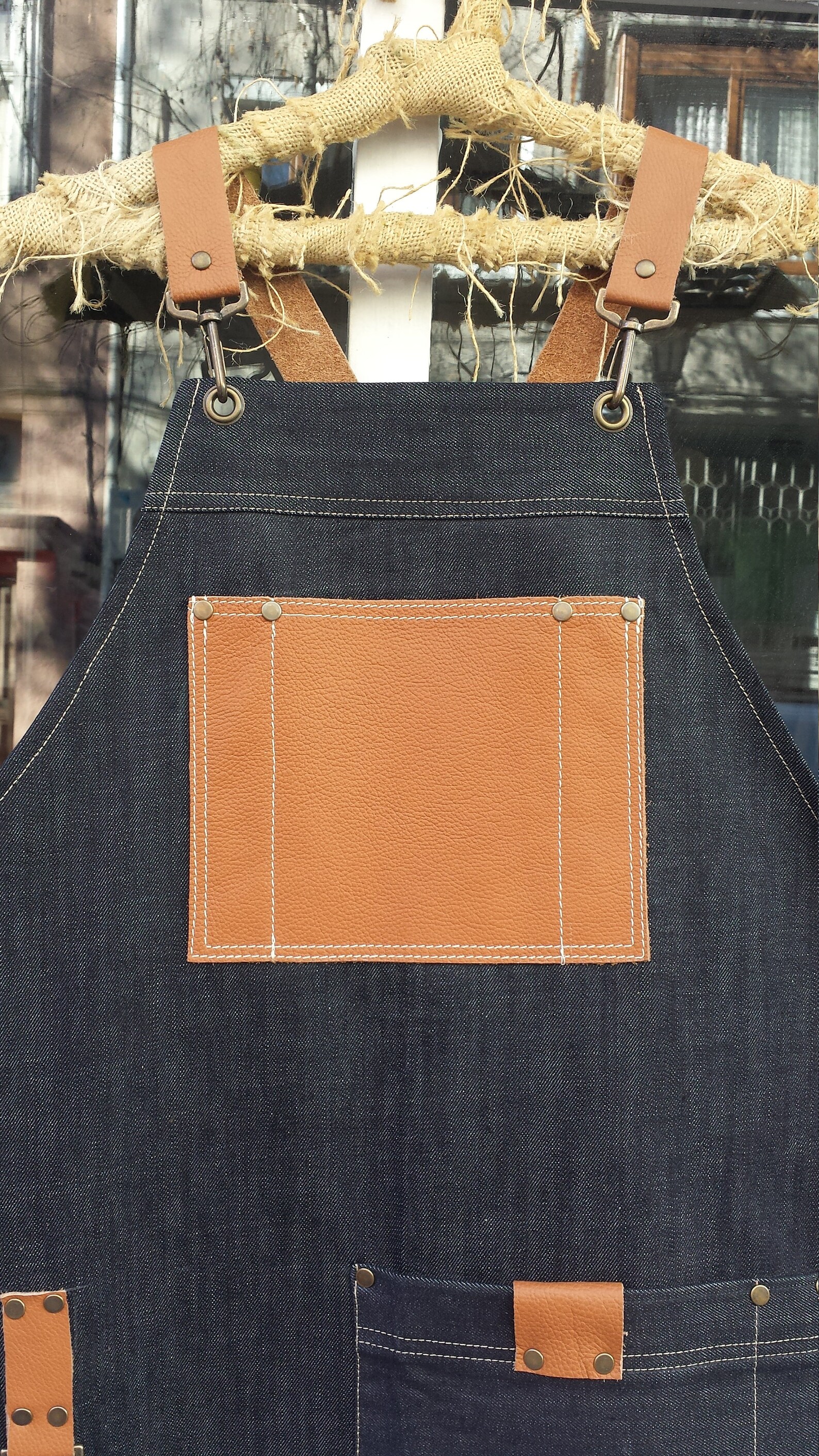Leather Straps Apron Work Clothes Shop Bartender Denim and - Etsy