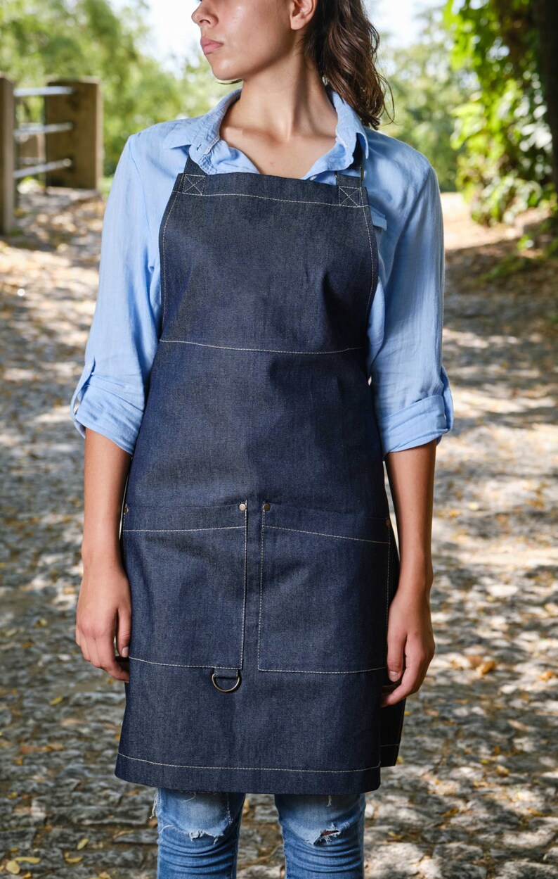 Blue Denim Apron With Two Pockets | Adjustable Neck Strap | Unisex ...