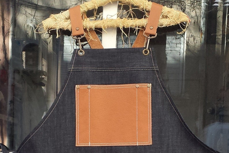 Leather Straps Apron Work Clothes Shop Bartender Denim and - Etsy