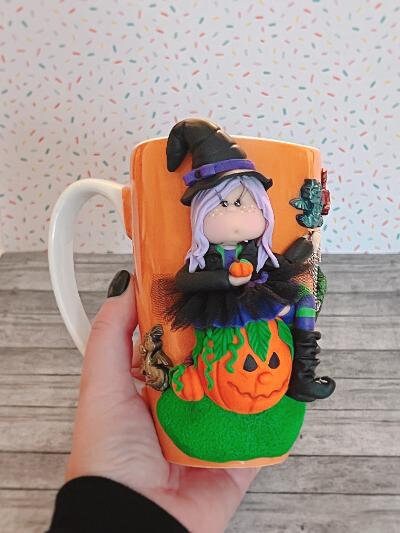 Handmade Polymer Clay 3D Witch in Tutu Skirt Orange Tall Mug - Etsy