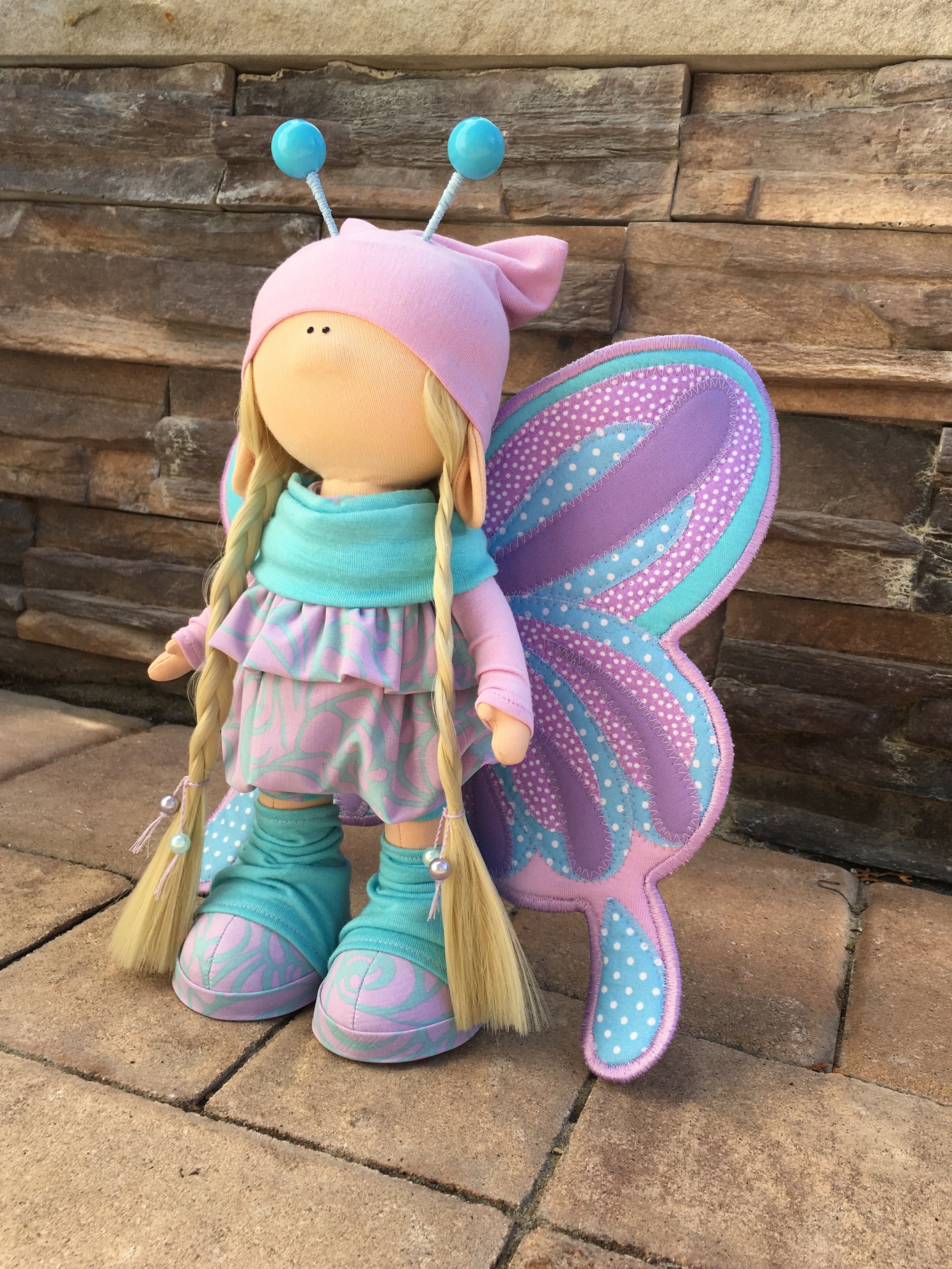 Purple Butterfly Girl Handmade Textile Doll With Wings Unique Gift ...