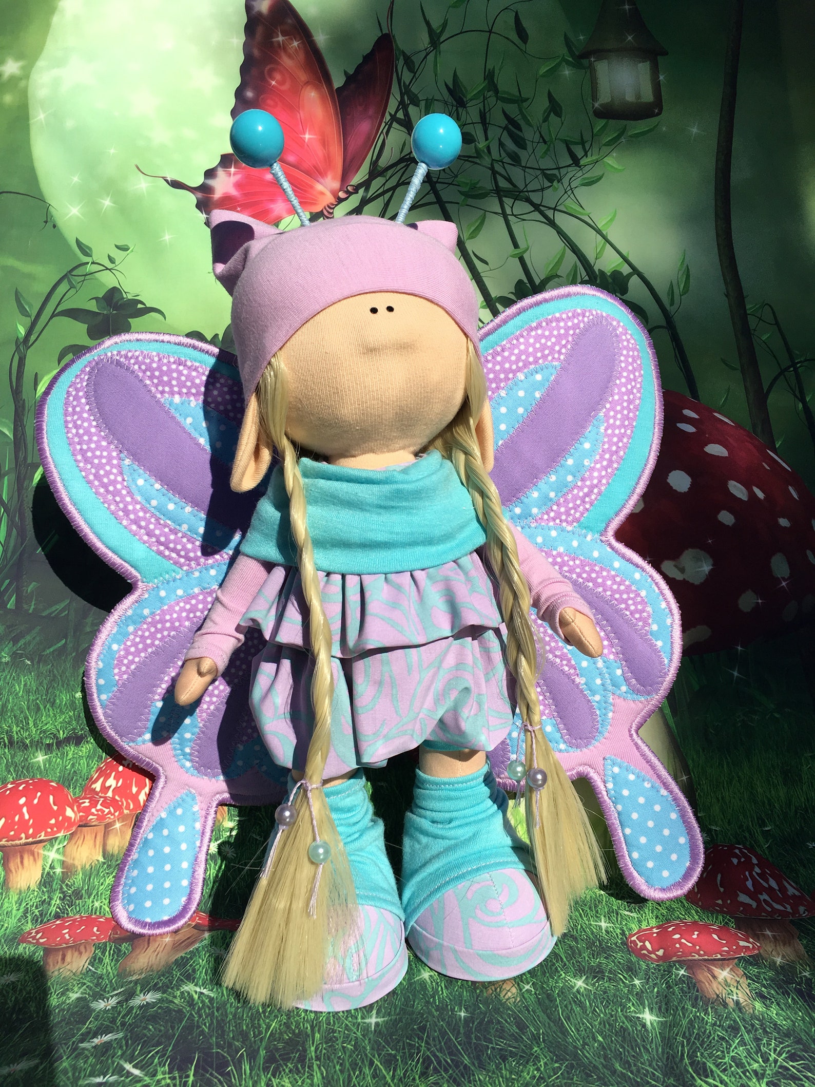 Purple Butterfly Girl Handmade Textile Doll With Wings Unique Gift ...