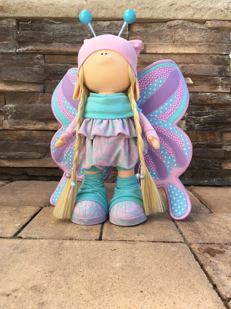 Purple Butterfly Girl Handmade Textile Doll With Wings Unique Gift ...