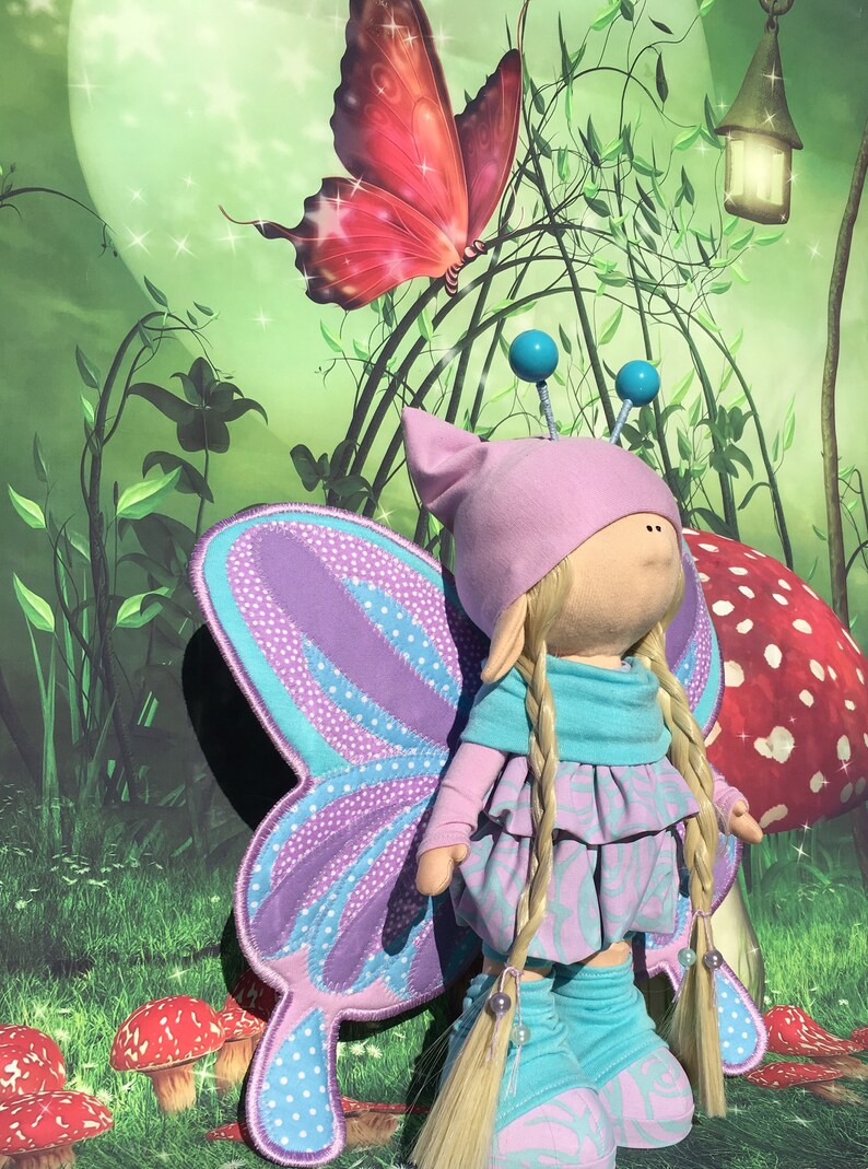 Purple Butterfly Girl Handmade Textile Doll With Wings Unique Gift ...
