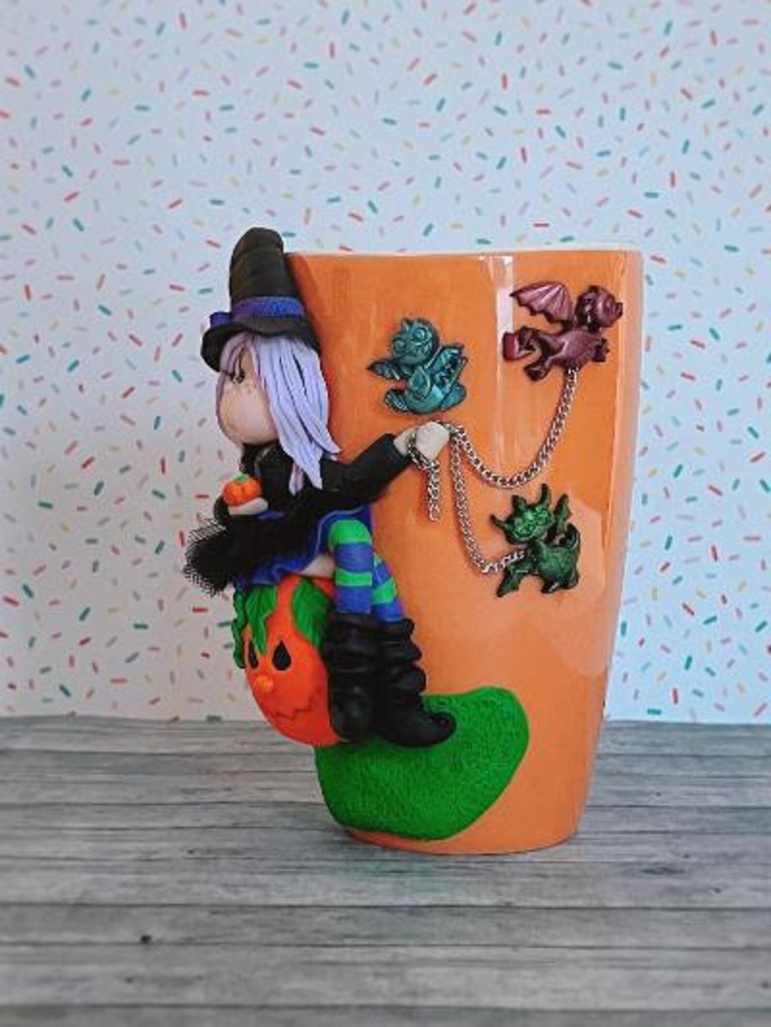 Handmade Polymer Clay 3D Witch in Tutu Skirt Orange Tall Mug - Etsy