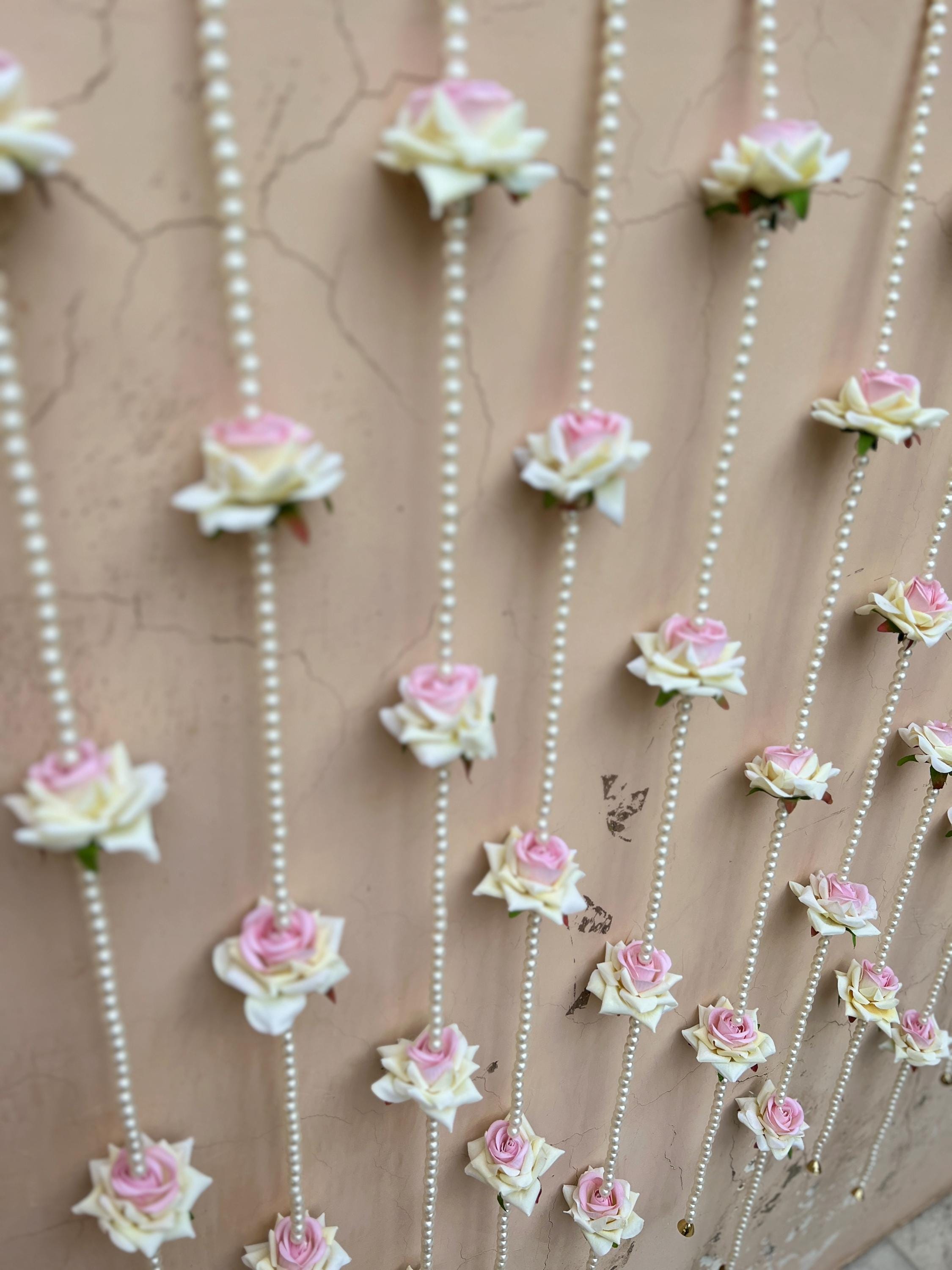 Artificial Velvet Rose Flower Garlands With Pearl Finished Acrylic ...