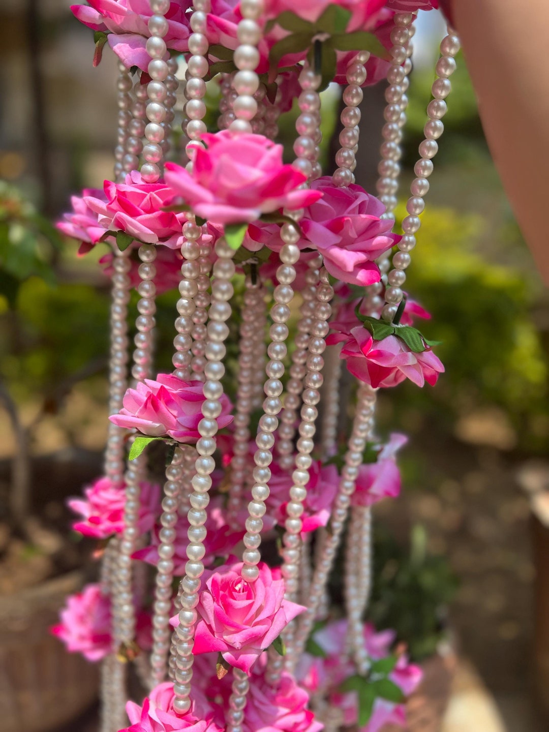 Artificial Velvet Rose Flower Garlands With Pearl Finished Acrylic ...