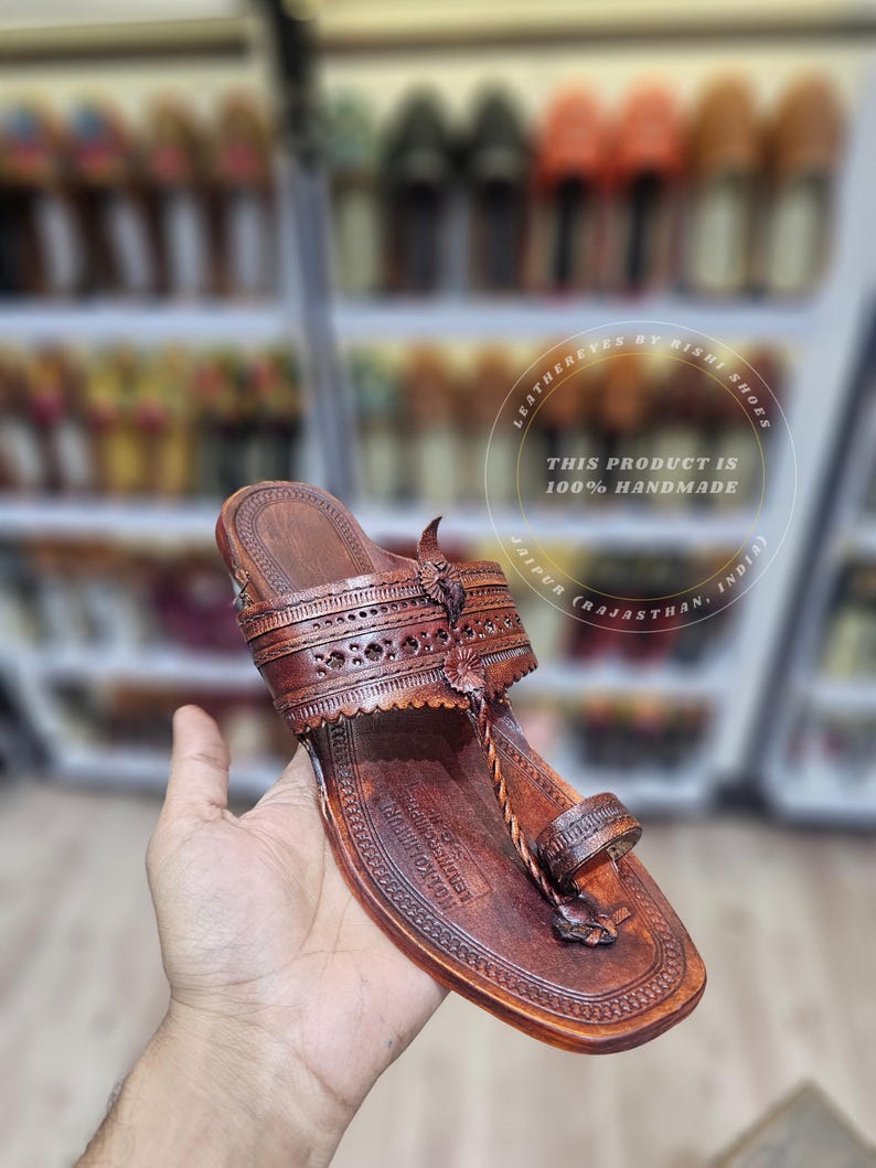 Handcrafted Men’s Brown Leather Kolhapuri Sandals - Traditional Indian ...