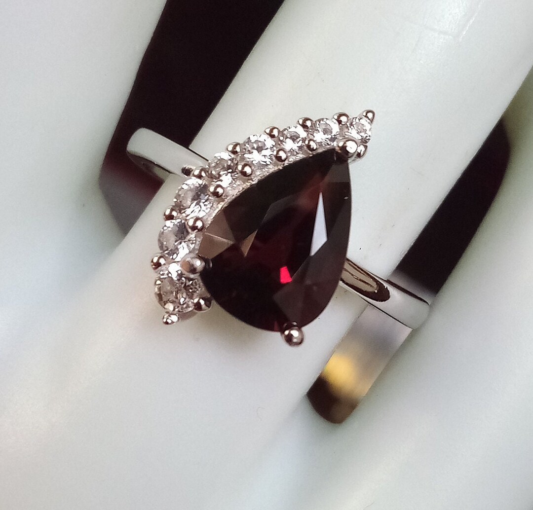 2.15 Carat Dark Red Pear Garnet Ring Size 7 Sterling Silver 925 Deep ...