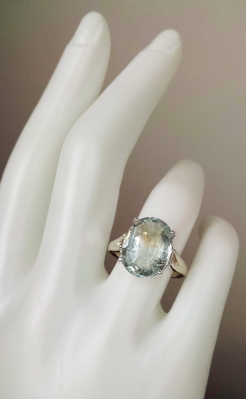 Large Aquamarine Ring Natural 6.48ct Untreated Greenish Blue Mozambique ...
