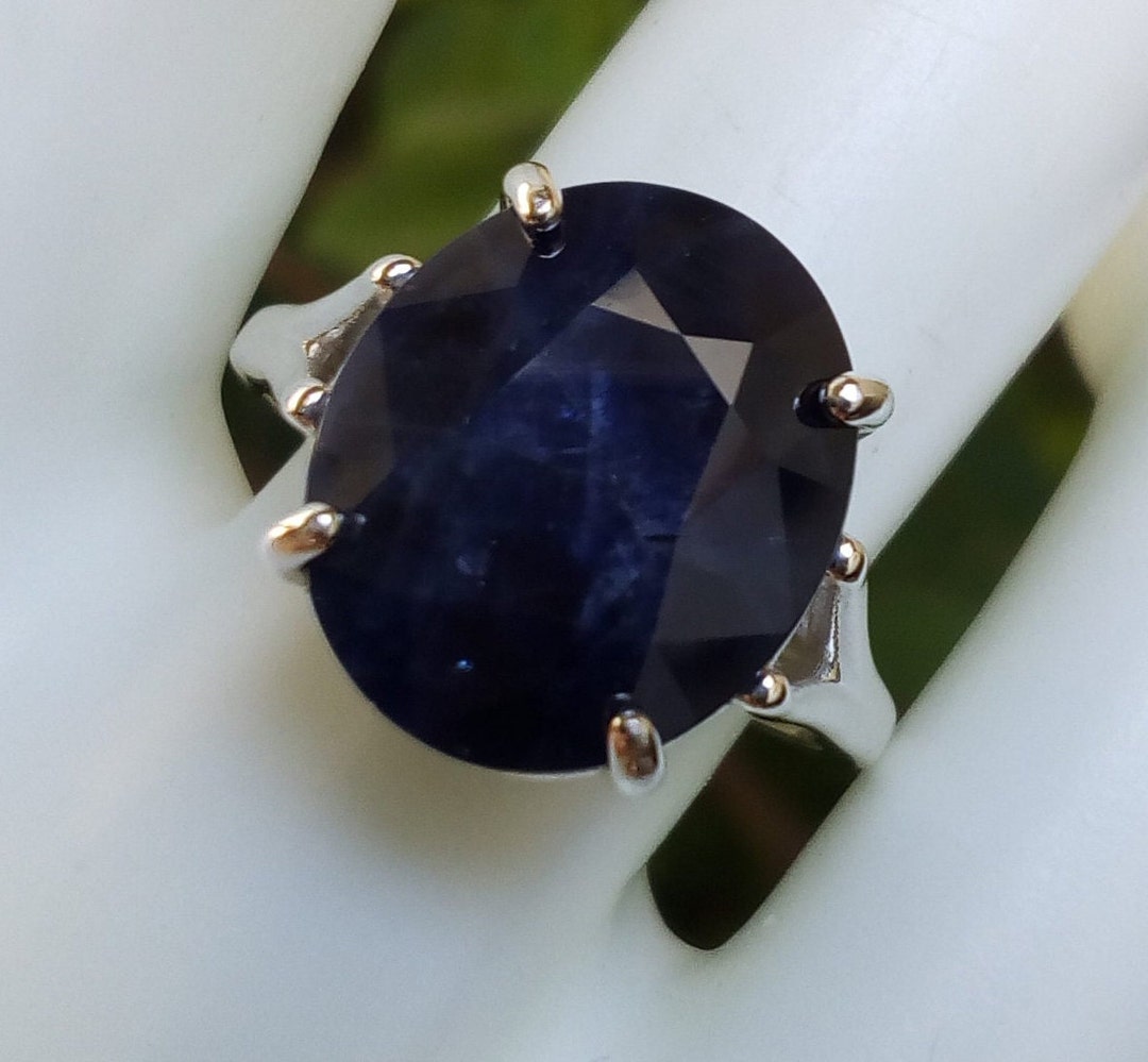 8.28 Carat Natural Midnight Blue Sapphire Ring Size 7 Sterling - Etsy