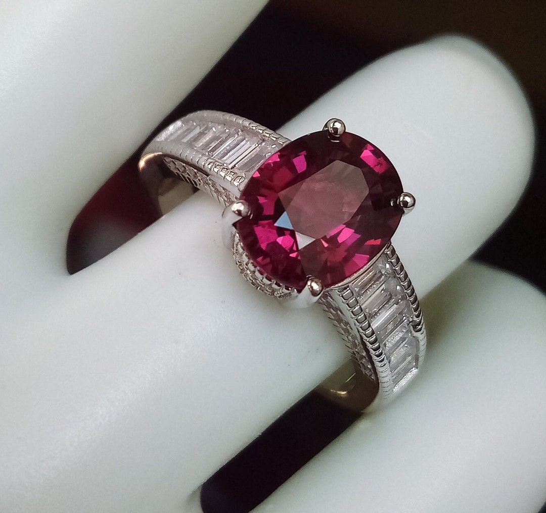 2.52 Carat Pink Purple Garnet Ring Size 7 Oval Natural Rhodolite Garnet ...