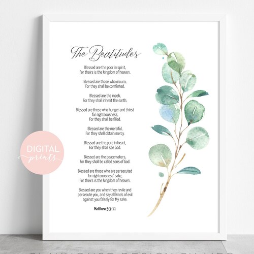 Matthew 5:3-10 the Beatitudes Bible Verse Wall Art Printable - Etsy