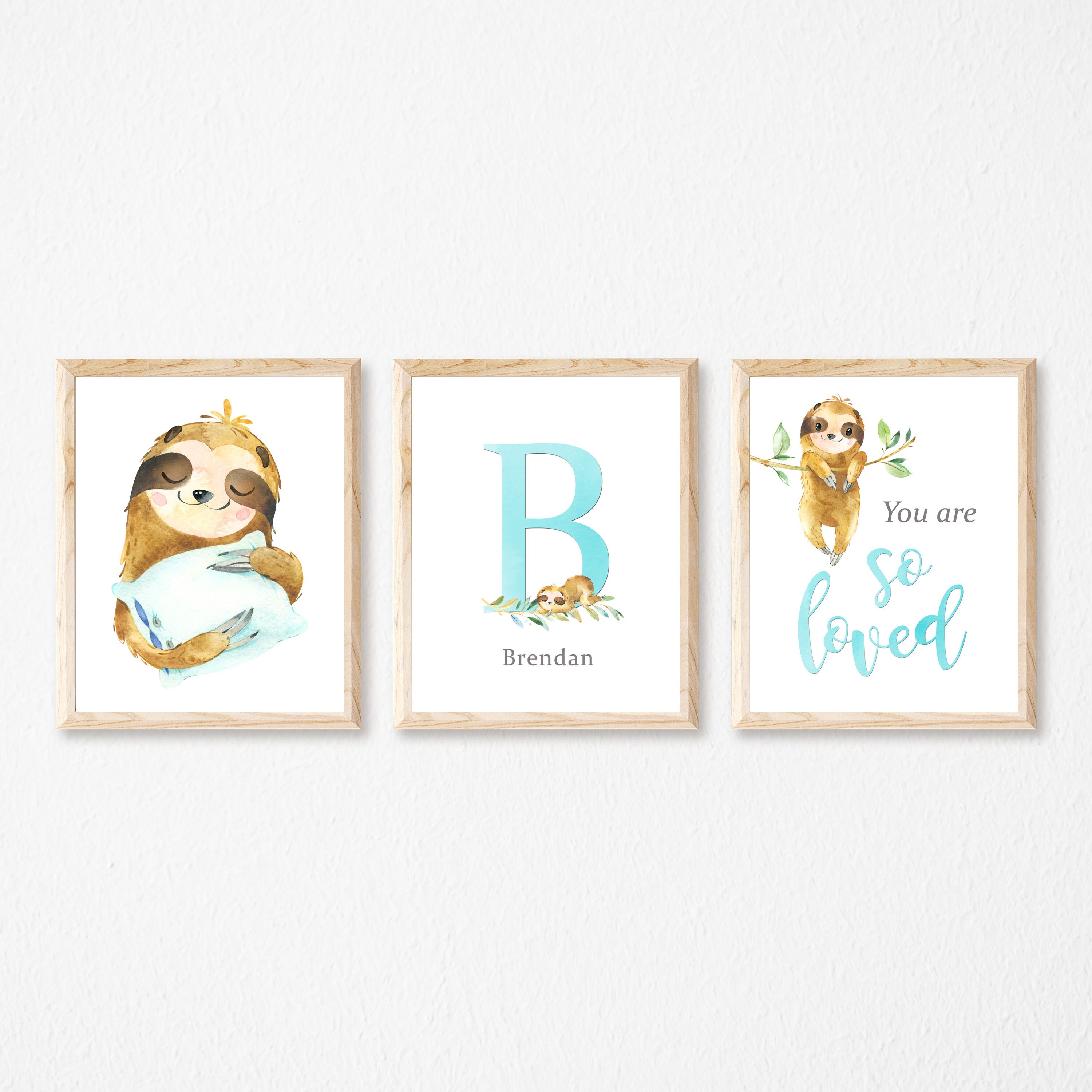 Baby Name Print Sloth Wall Art Boy Girl Nursery Decor | Etsy