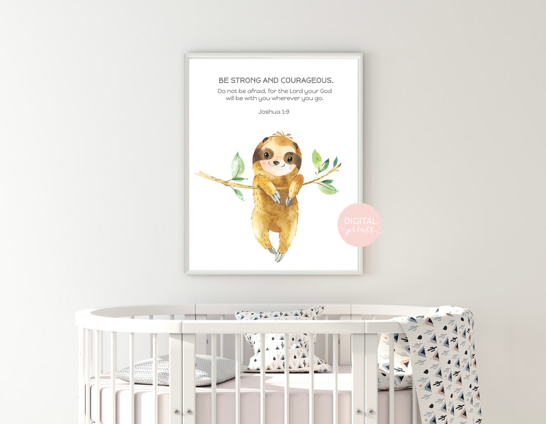 Sloth Print Kids Bible Verse Wall Art Be Strong and - Etsy