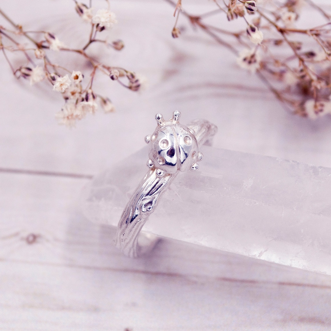 Silver Ladybird Twig Ring | Handmade Jewellery | Ladybug Ring | Twig ...