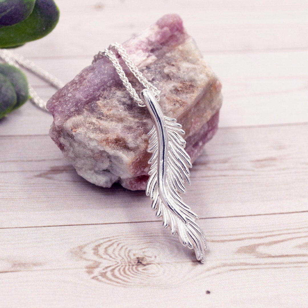 Silver Large Feather Necklace | Handmade Jewellery | Feather Pendant ...