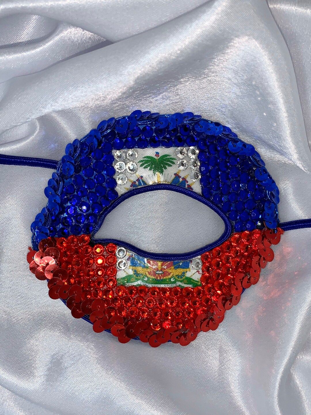 Haiti Eye Patch Mask Trimmed in Blue Sequins With Blue, Red and Clear ...