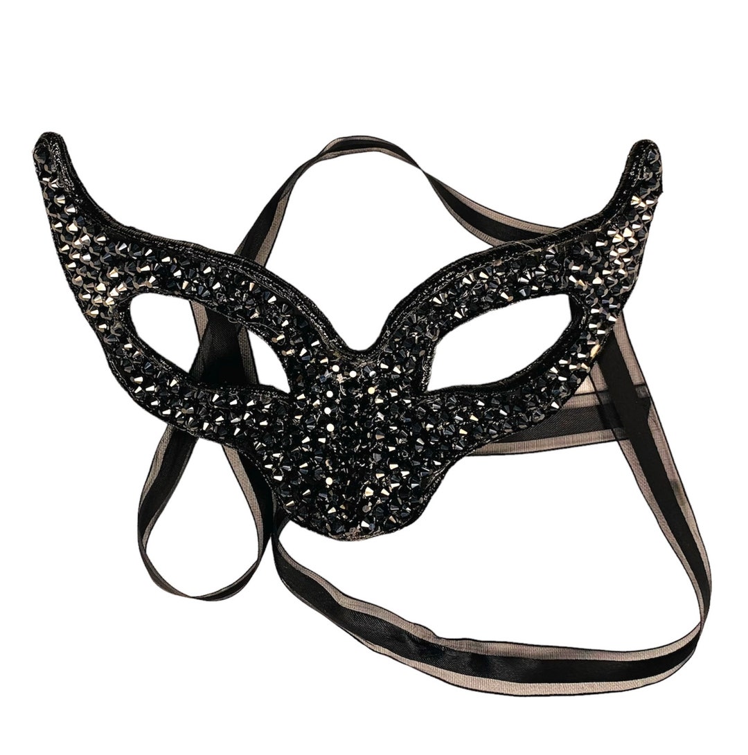 Black Cat Eye Custom Made Crystal Rhinestones Masquerade Mask Hand ...