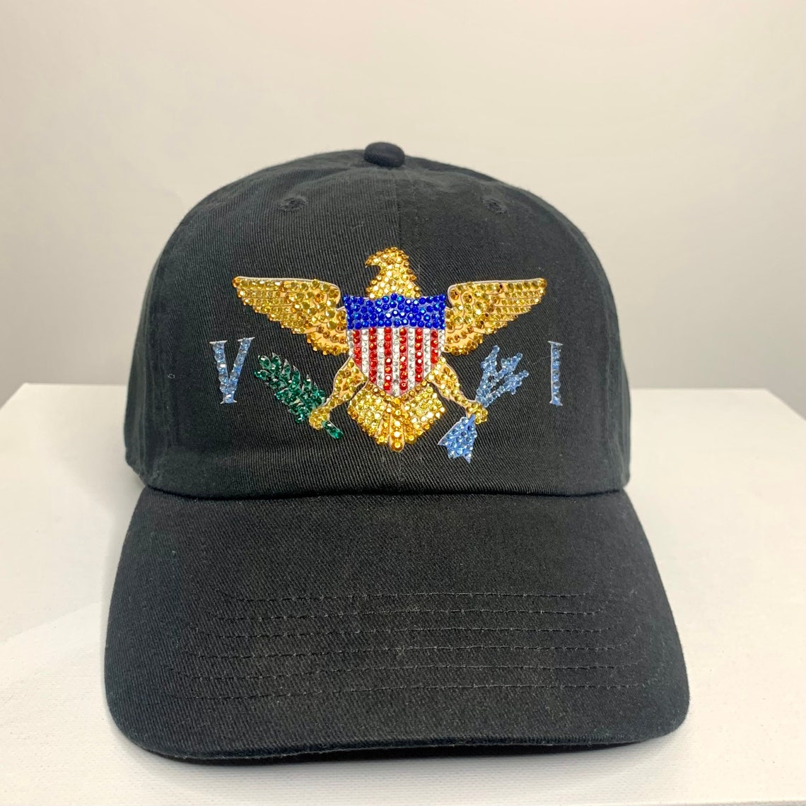Black US Virgin Islands Custom Made Relaxed Cap With Crystal ...