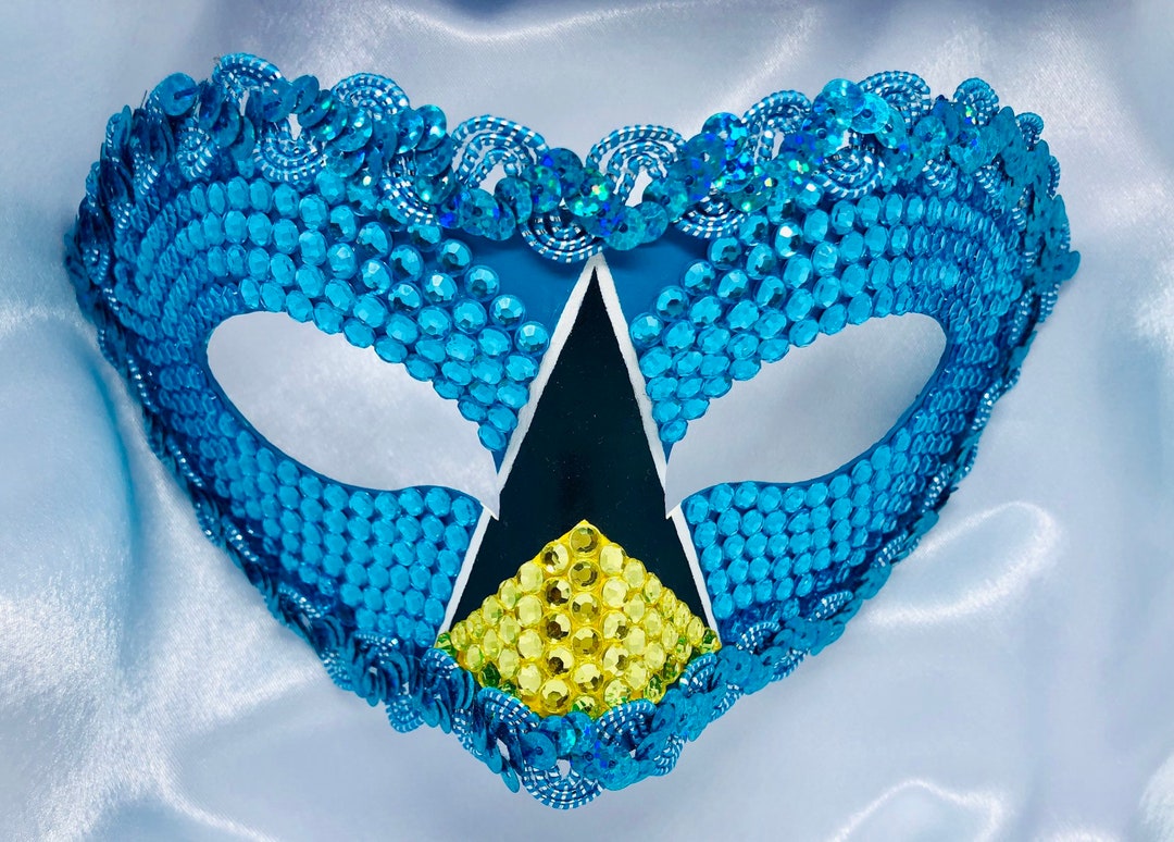 St. Lucia Masquerade Mask | Blue & Yellow Carnival Mask | Handmade ...