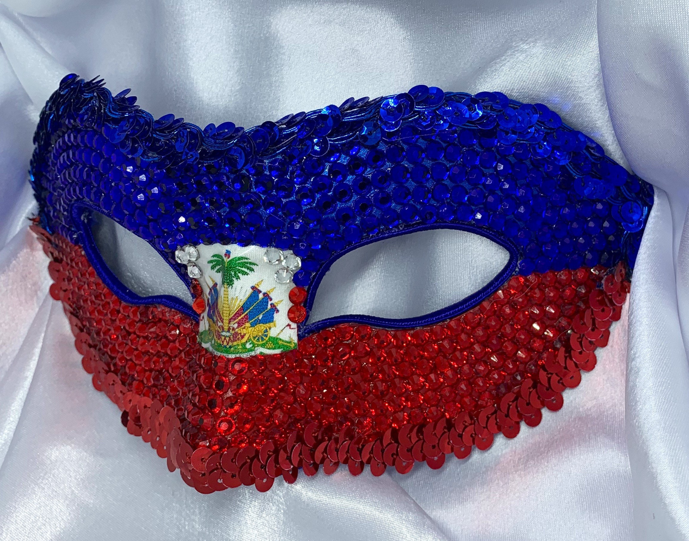 Haitian Masquerade Mask: Red & Blue Rhinestone Carnival Mask - Etsy
