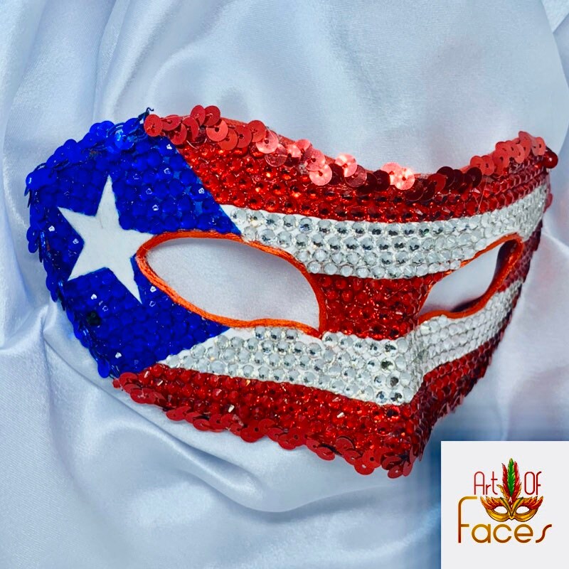 Puerto Rico Flag Masquerade Mask Hand Crafted and Hand Stoned - Etsy