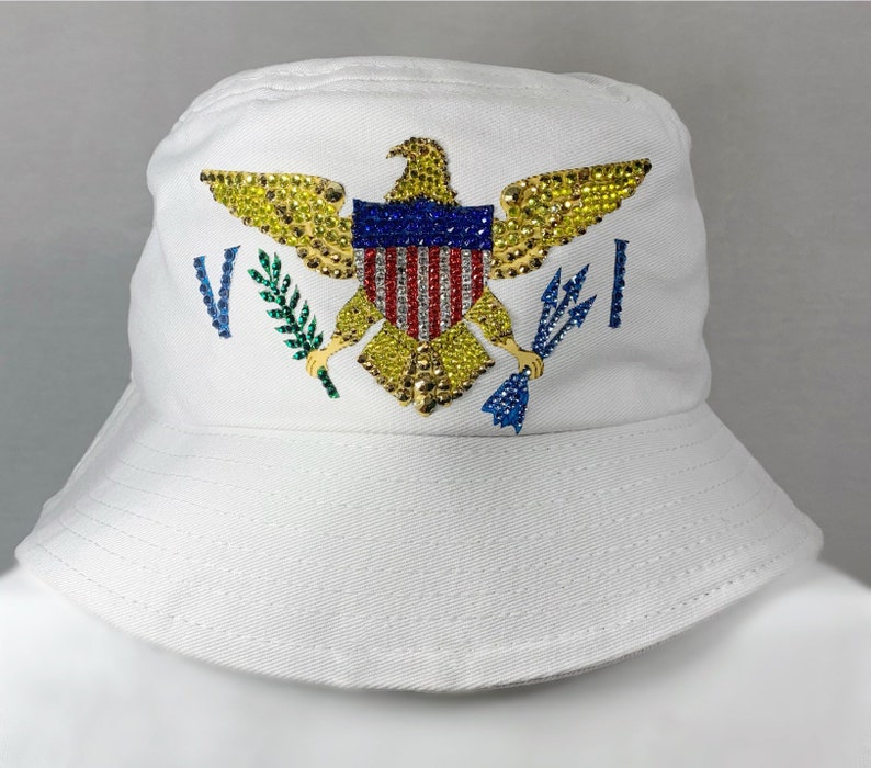US Virgin Islands White Bucket Hat With Crystals and Rhinestones - Etsy