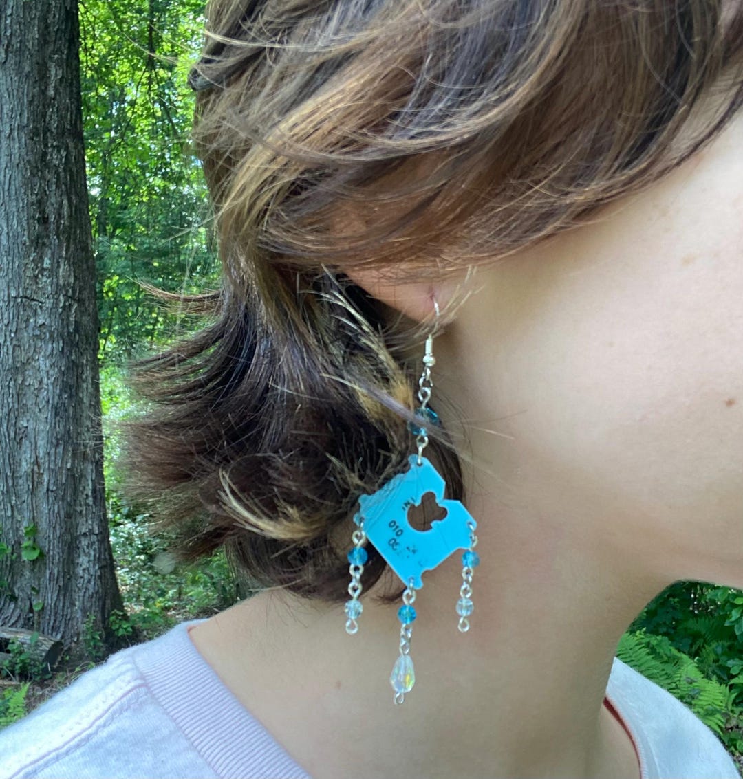 Red and Blue Bread Tag Handmade Recycled Glass Bead Wire Dangle ...