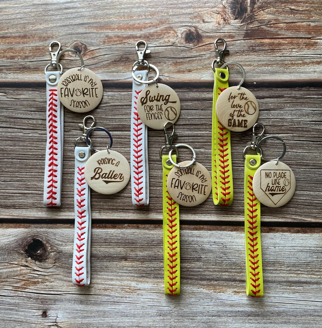 SOFTBALL BASEBALL Sports Mom Leather Wrist Lanyard Keychain With Custom ...