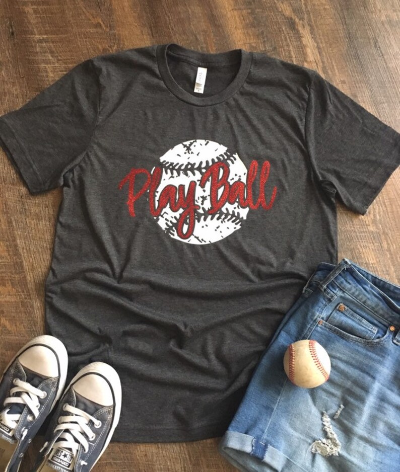 PLAY BALL Baseball Distressed Grunge Glitter Mom Tee Shirt - Etsy