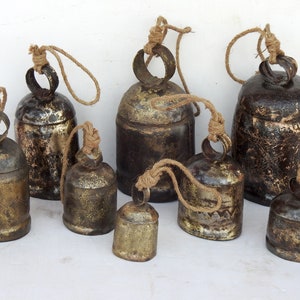 Set of 5pcs Antique 1900'S Vintage Metal Cowbell Copper Wooden Clapper ...