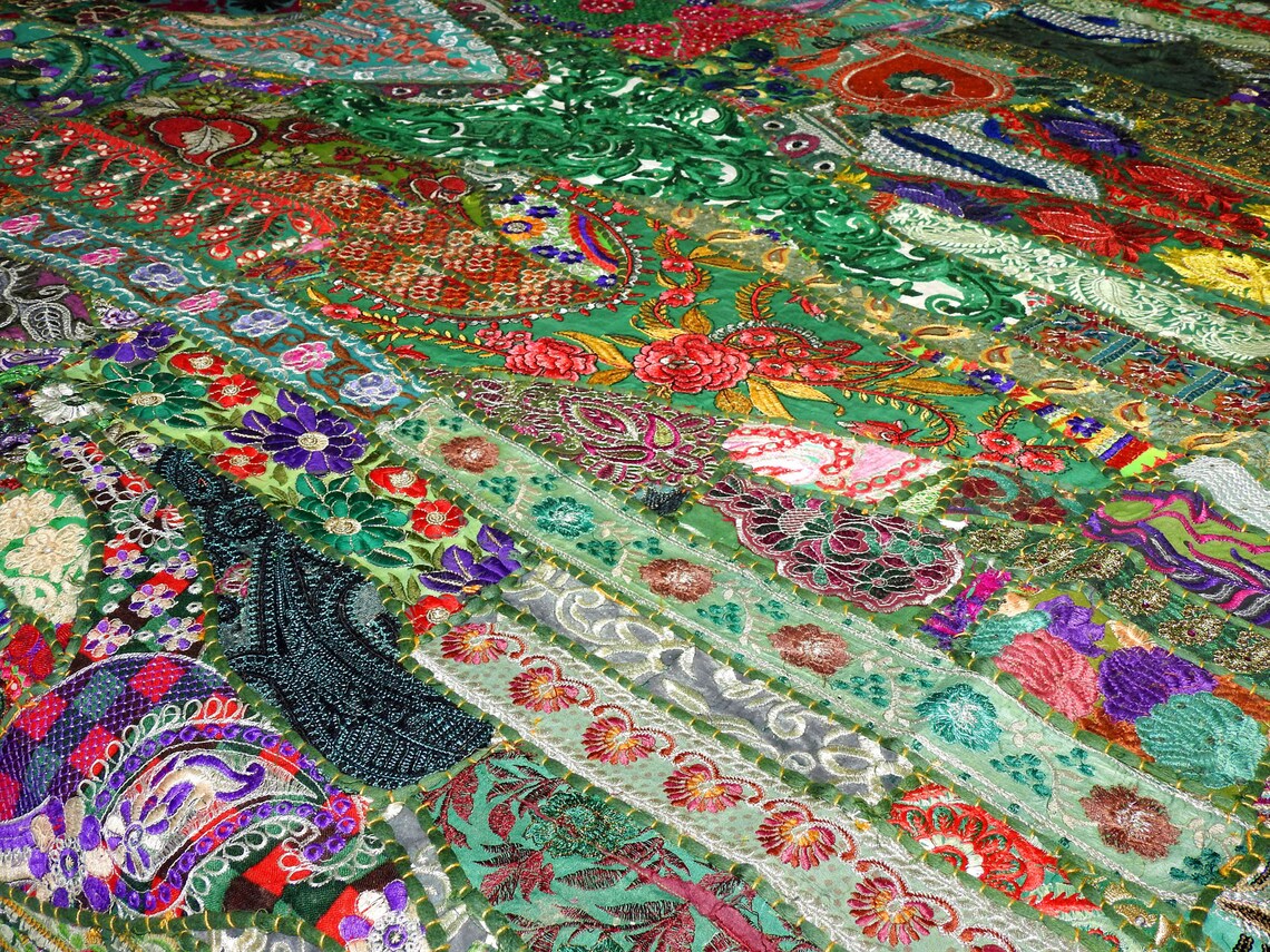 Vintage Bohemian Patchwork Bedspread Throw Bed Cover Cotton | Etsy